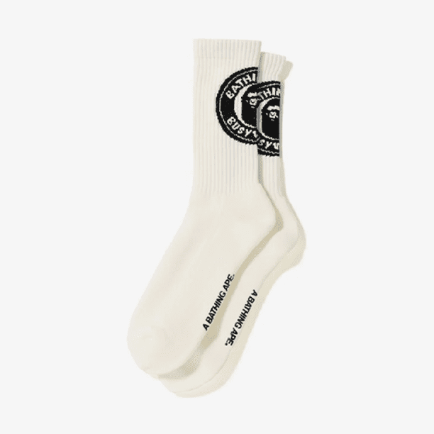 BAPE Ape White Socks Black Circle Logo - Flykicks