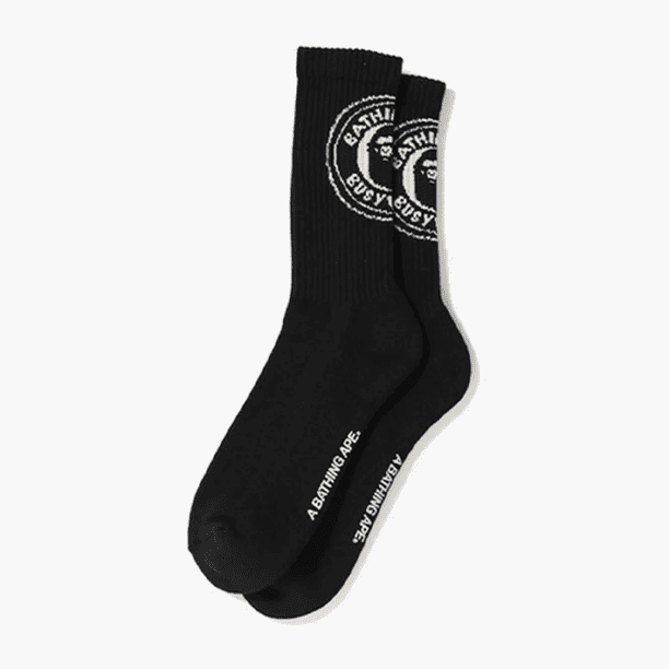 BAPE Ape Black Socks White Circle Logo - Flykicks